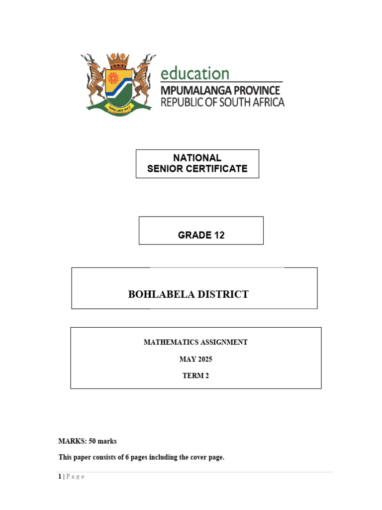 Grade 12 Mathematics Assignment 2025 | PDF | Circle | Mathematics