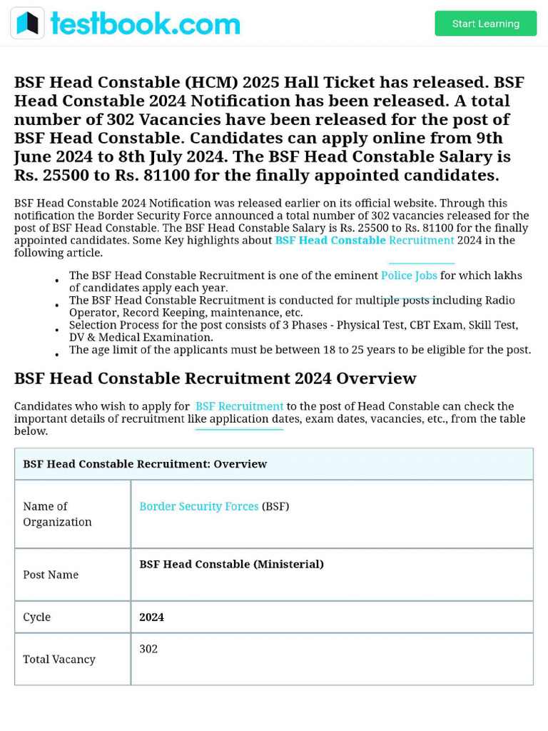 BSF Head Constable RecruitmentExam Info | PDF