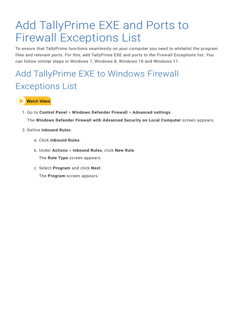 Add Tallyprime Exe Ports To Firewall Exceptions | PDF | Antivirus Software | Port (Computer ...