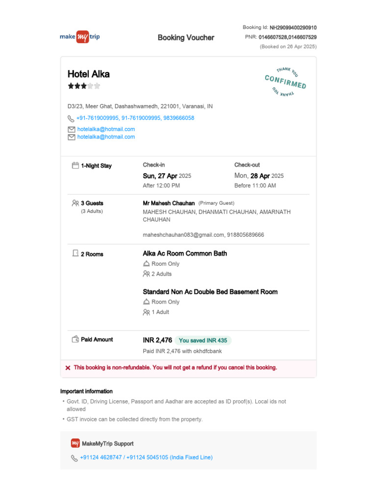 Booking Confirmation Voucher | PDF