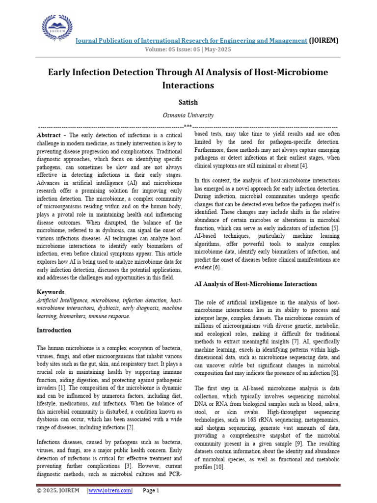 Early Infection Detection Through AI Analysis of Host-Microbiome ...