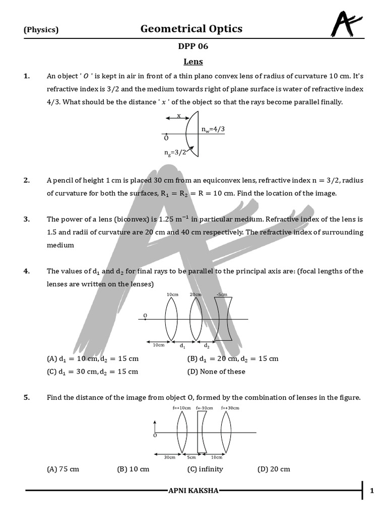 1697290900-DPP 06 Geometrical Optics | PDF | Optics | Light