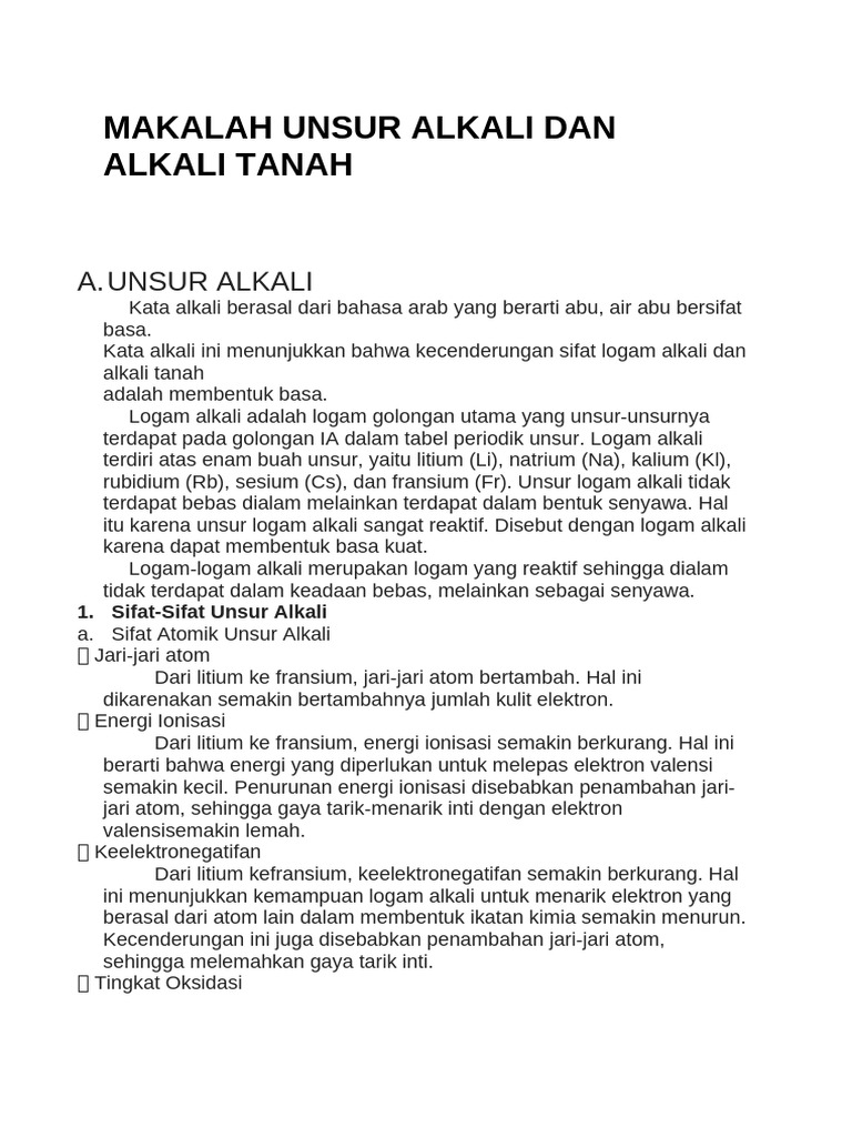 Sifat dan Penggunaan Unsur Alkali | PDF