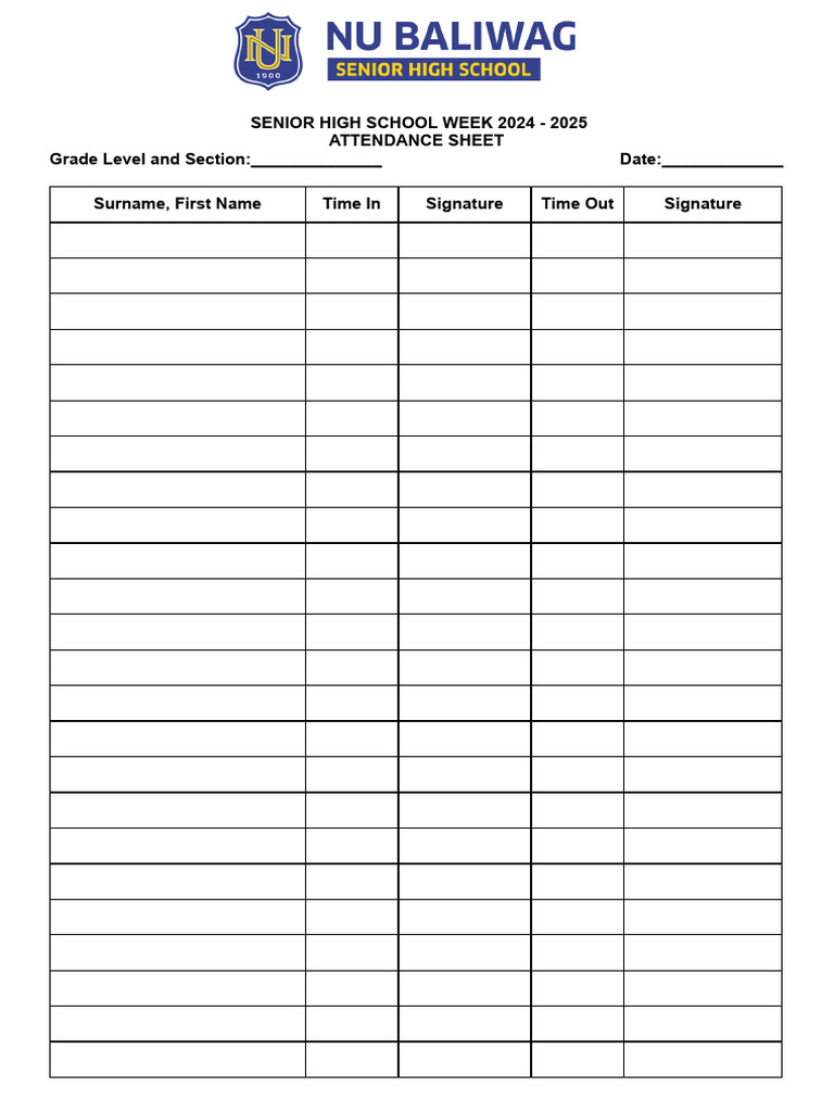 Shs Week 24 25 Attendance Sheet | PDF
