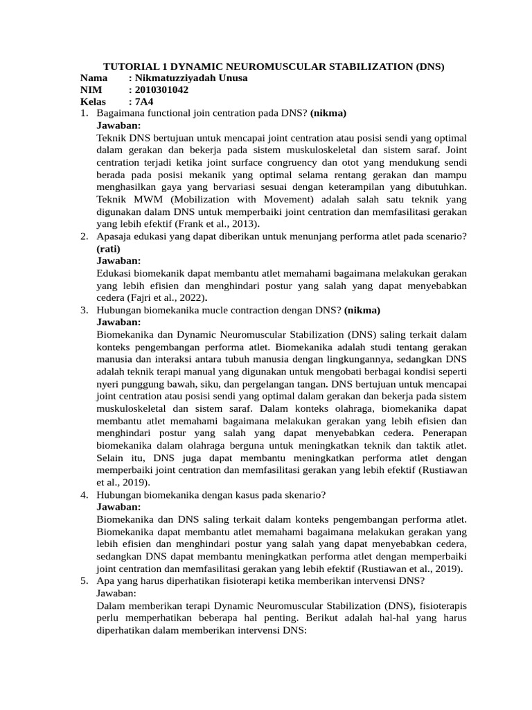 Tutorial 1 Dynamic Neuromuscular Stabilization | PDF