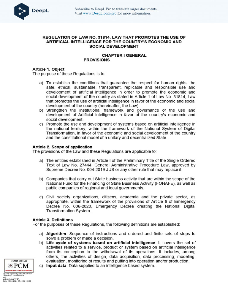 Peru Artificial Intelligence Law | PDF | Artificial Intelligence | Intelligence (AI) & Semantics