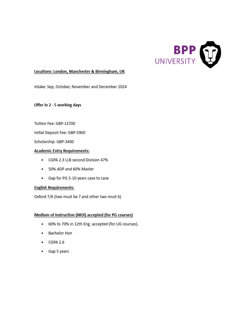 BPP University MSc Healthcare Leadership Fees | PDF