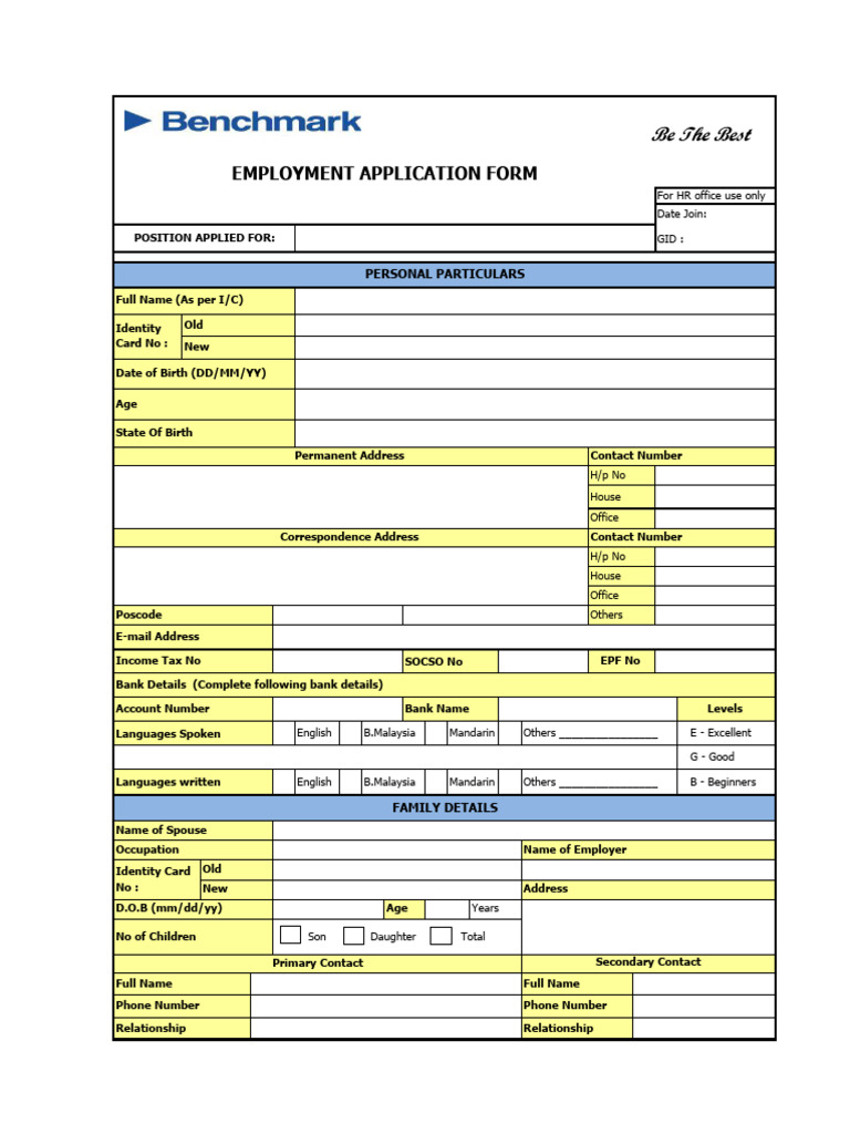 Benmark Aplication Form | PDF