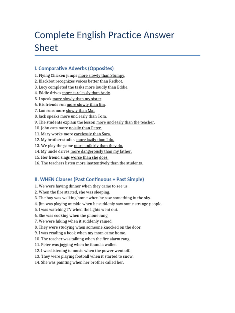 English Practice Answer Key | PDF