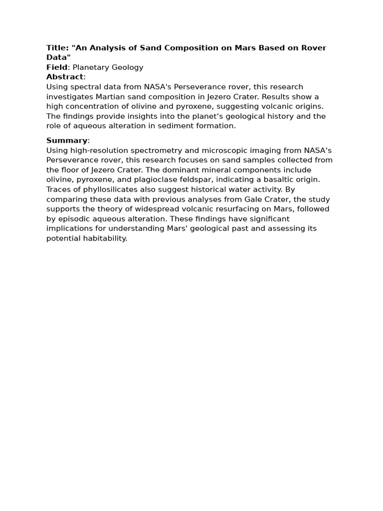 Mars Sand Composition Analysis | PDF