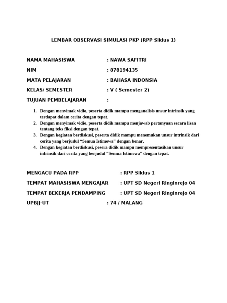 Lembar Observasi Simulasi PKP | PDF