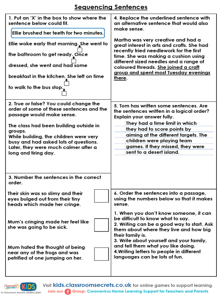 Year 3 Sequencing Sentences Worksheet | PDF