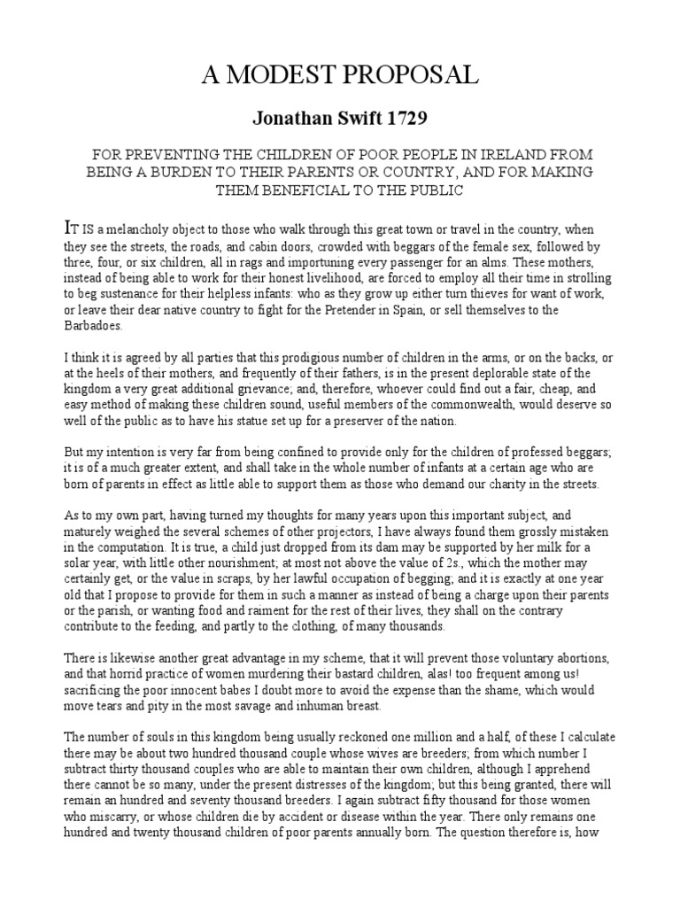A Modest Proposal | PDF | Jonathan Swift | Satire