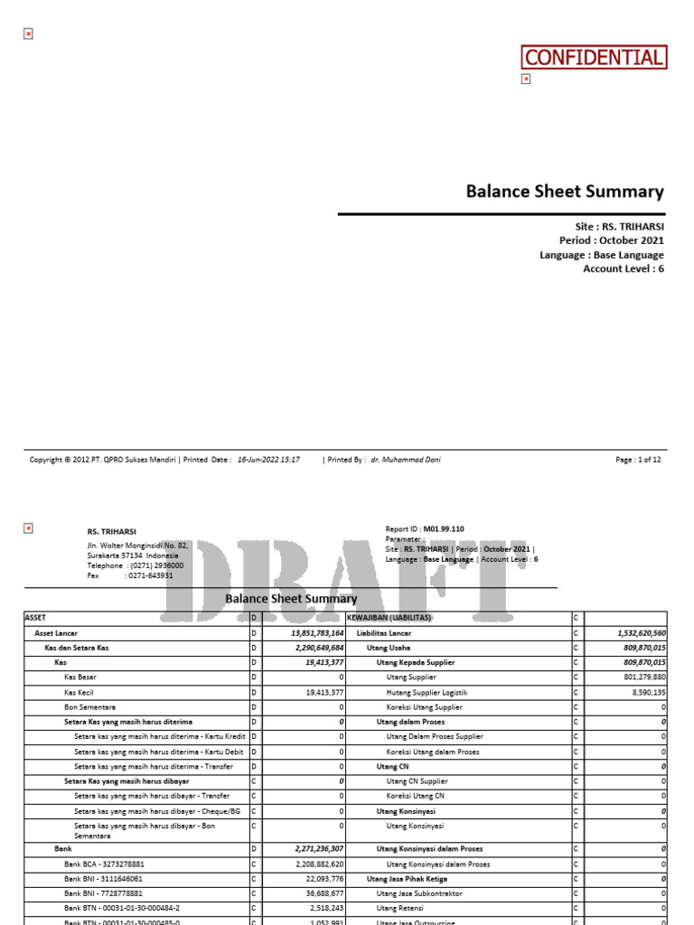 Balance Sheet Reg Report | PDF