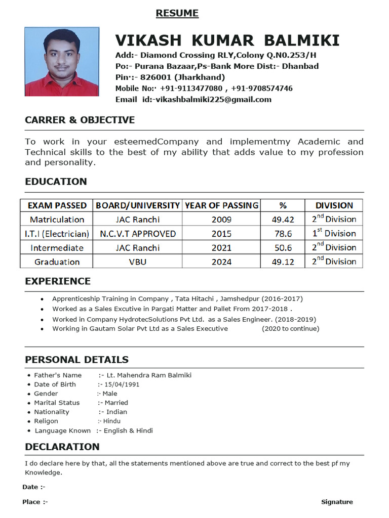 Vikash Kr Balmiki Resume | PDF