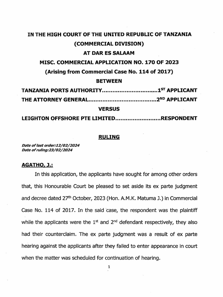 Tanzania Ports Authority & The Attorney General Versus Leighton ...