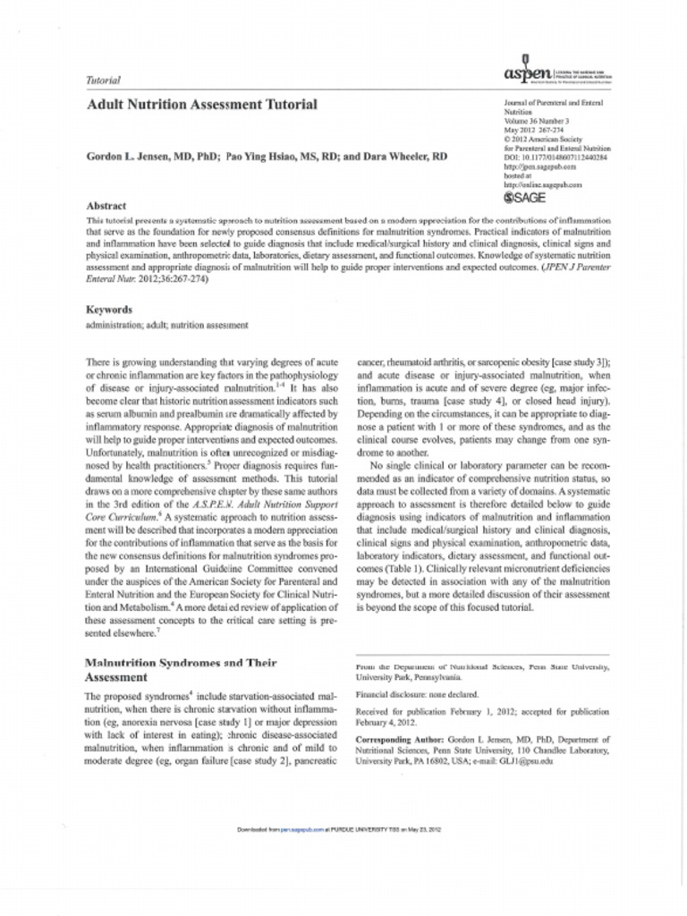 Adult Nutrition Assessment Tutorial For NUTR 480 | PDF