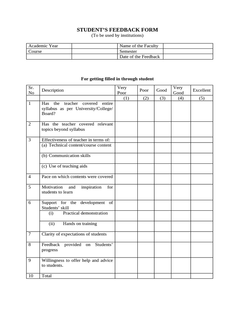 Students Feedback Form (1) | PDF