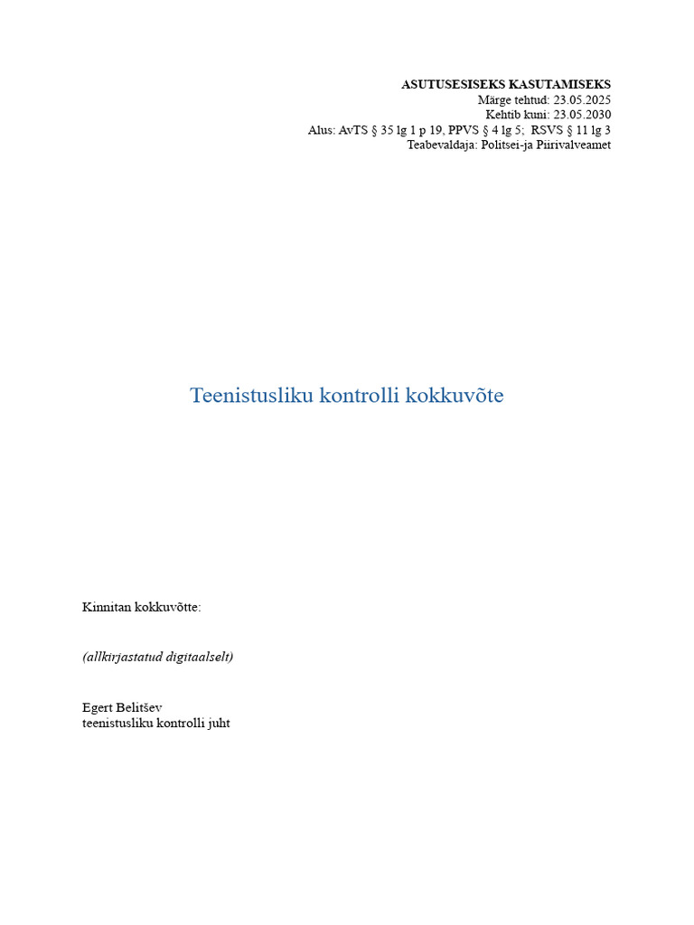 Teenistusliku Kontrolli Kokkuvõte | PDF