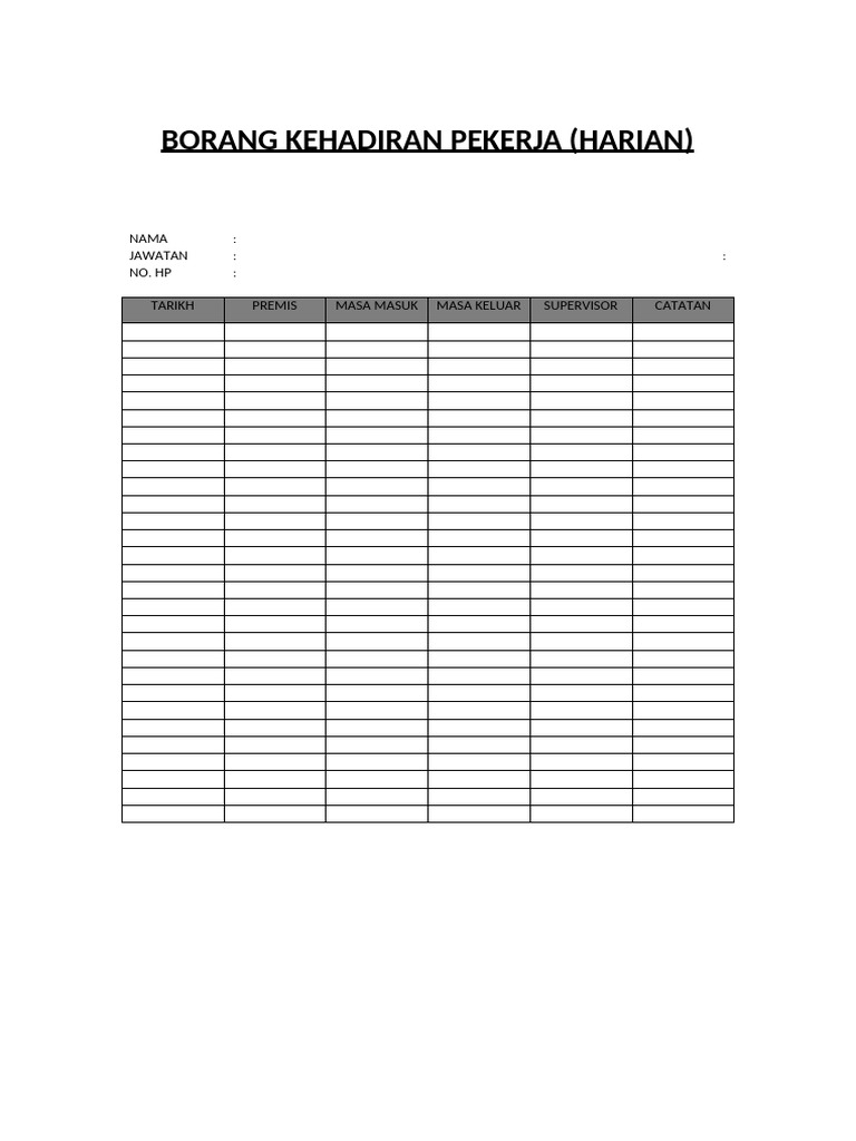 Borang Kehadiran Pekerja | PDF