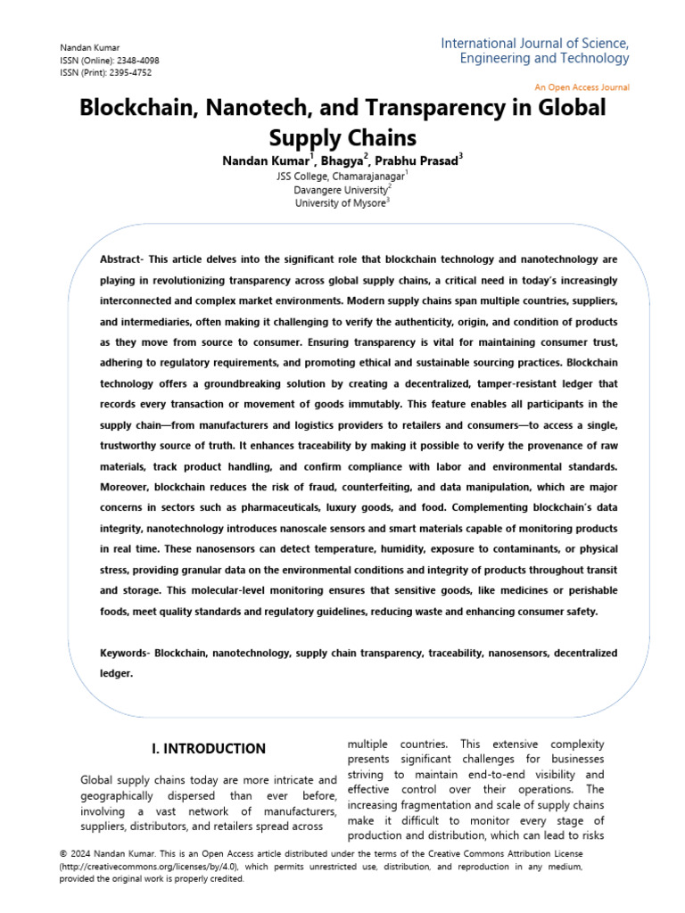 Blockchain, Nanotech, and Transparency in Global Supply Chains | PDF | Supply Chain | Nanotechnology