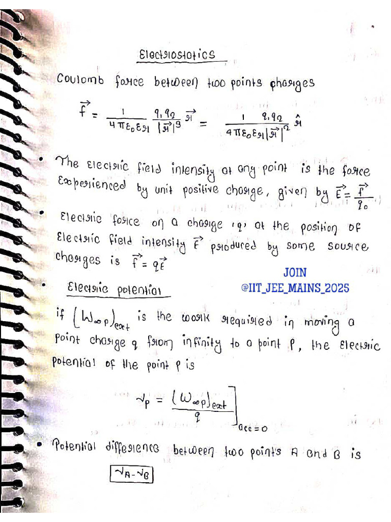 Electrostatic @IIT JEE MAINS 2025 | PDF
