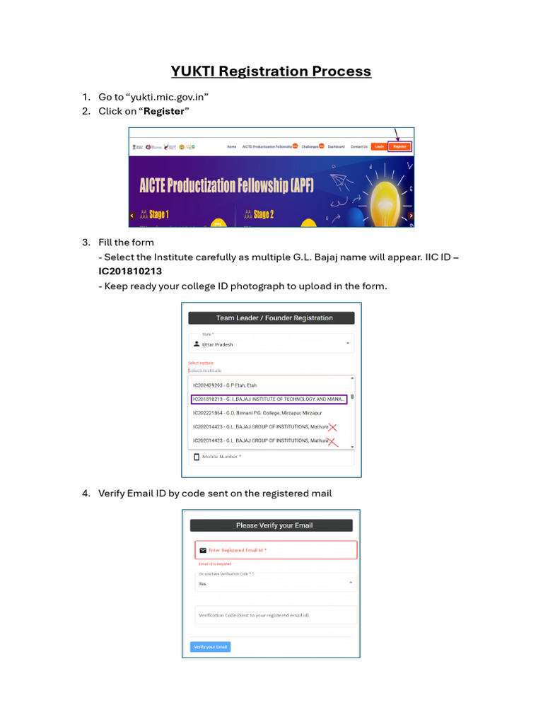 YUKTI Registration Process | PDF