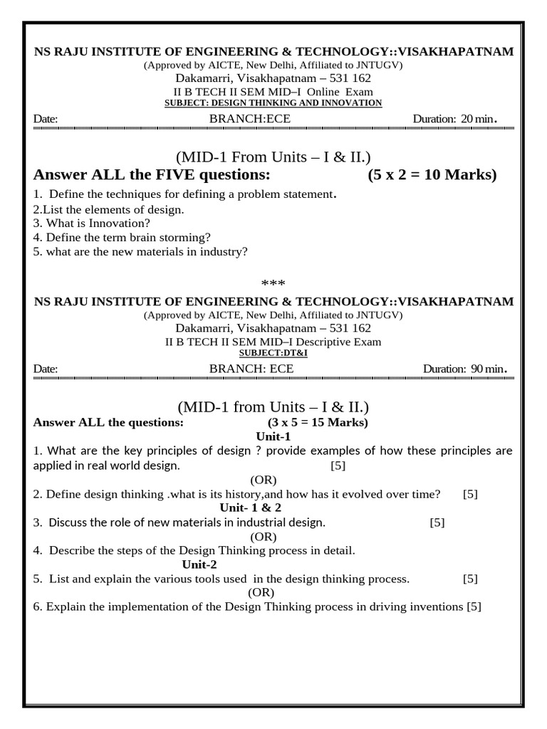 DT&I MID-I Question Paper Ece | PDF