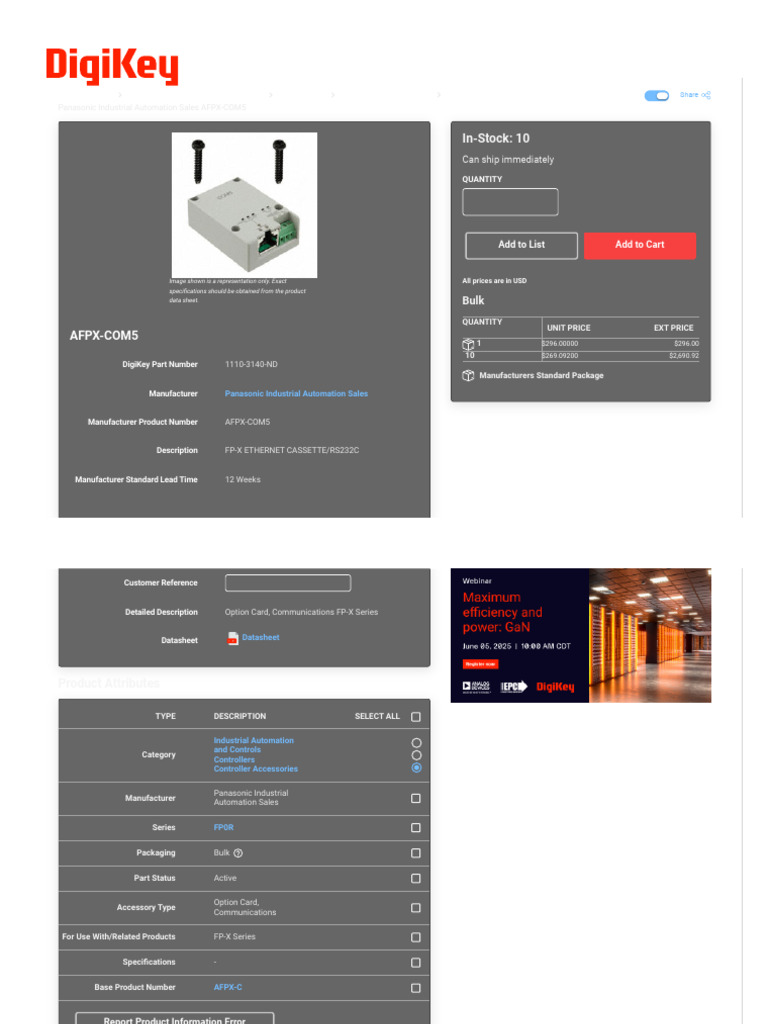 AFPX-COM5 Panasonic Industrial Automation Sales - Industrial Automation ...