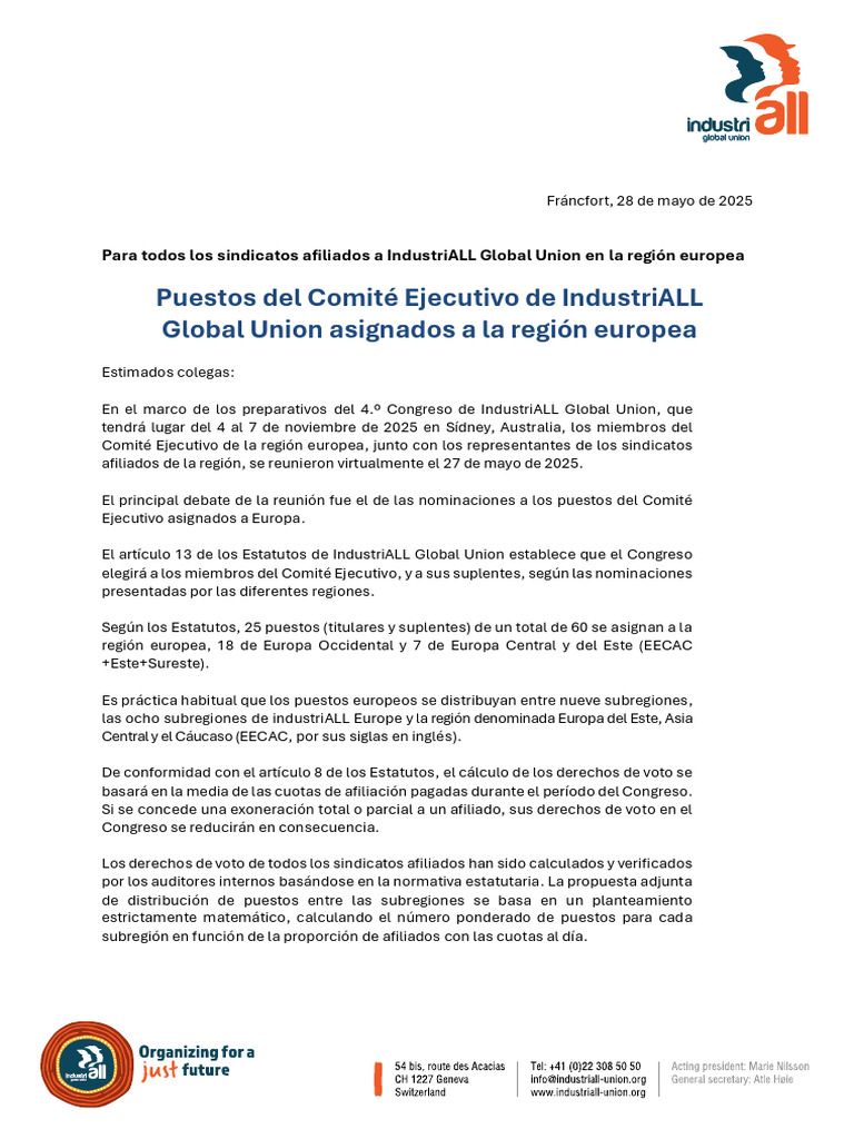 Letter of IGU Vice-President To The Affiliates in The European Region ...