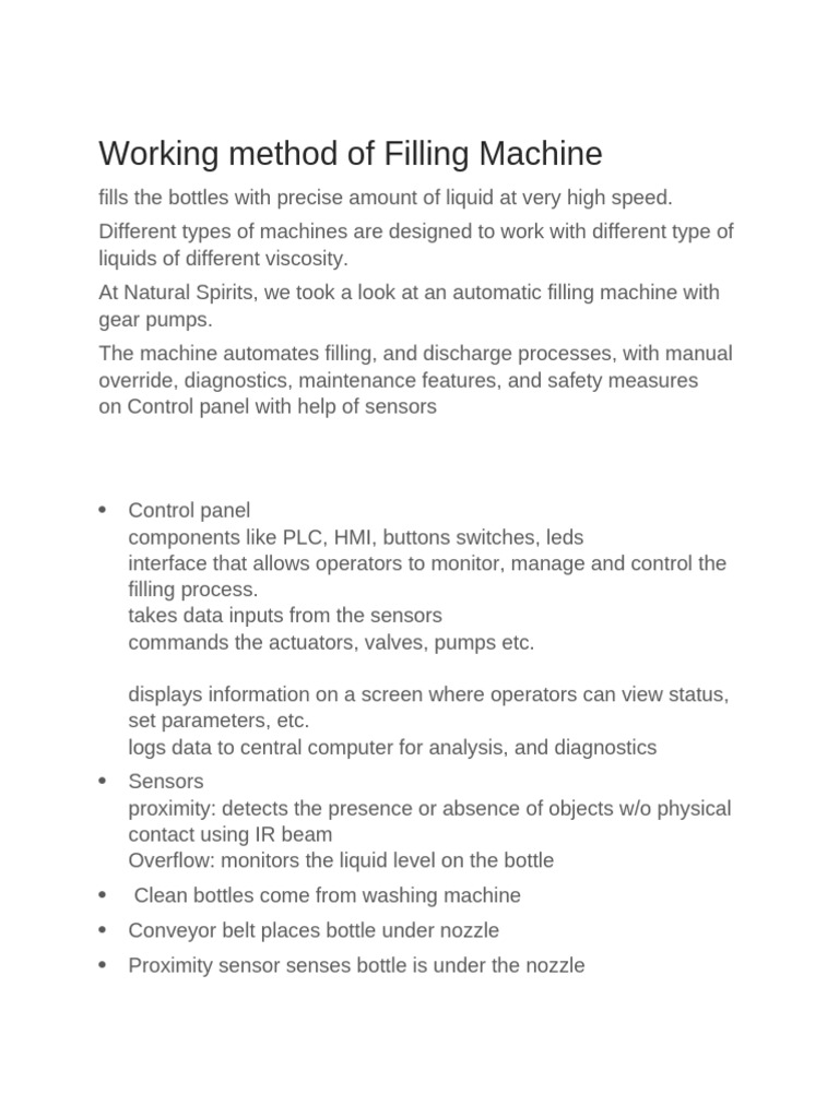 Automatic Bottle Filling Process Overview | PDF