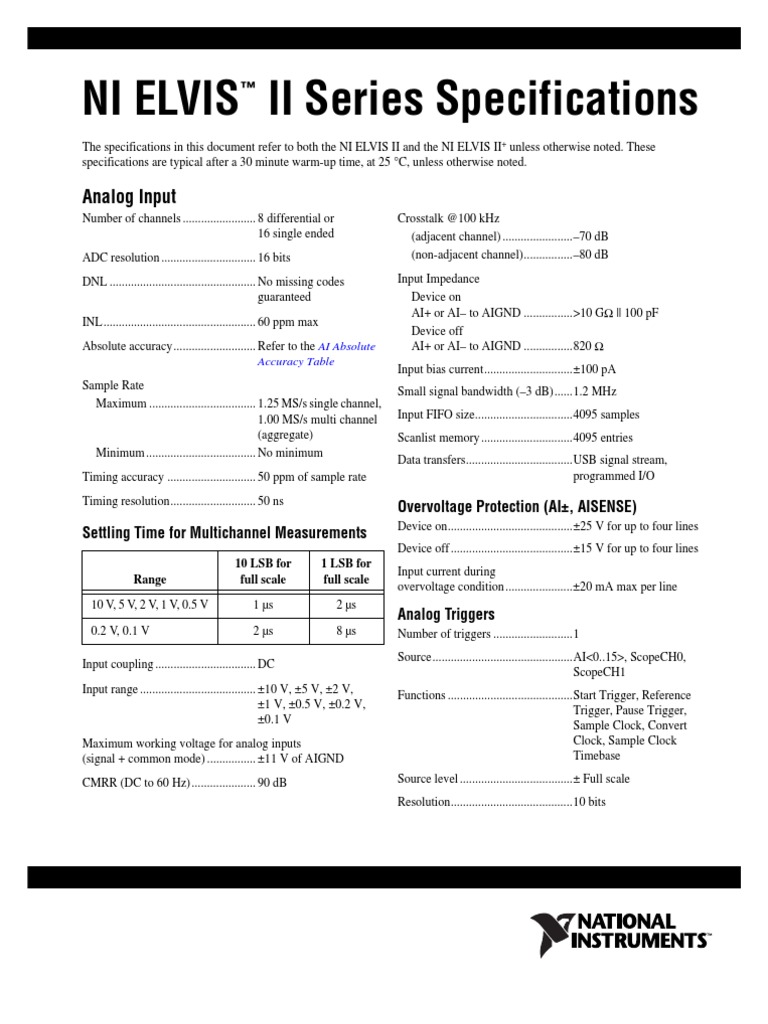 Specifications NI-Elvis II | PDF | Electromagnetic Compatibility ...