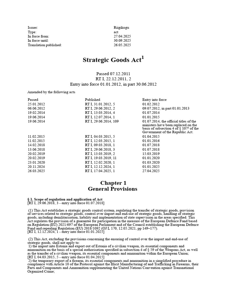 Estonia's Strategic Goods Act Overview | PDF | European Union | License