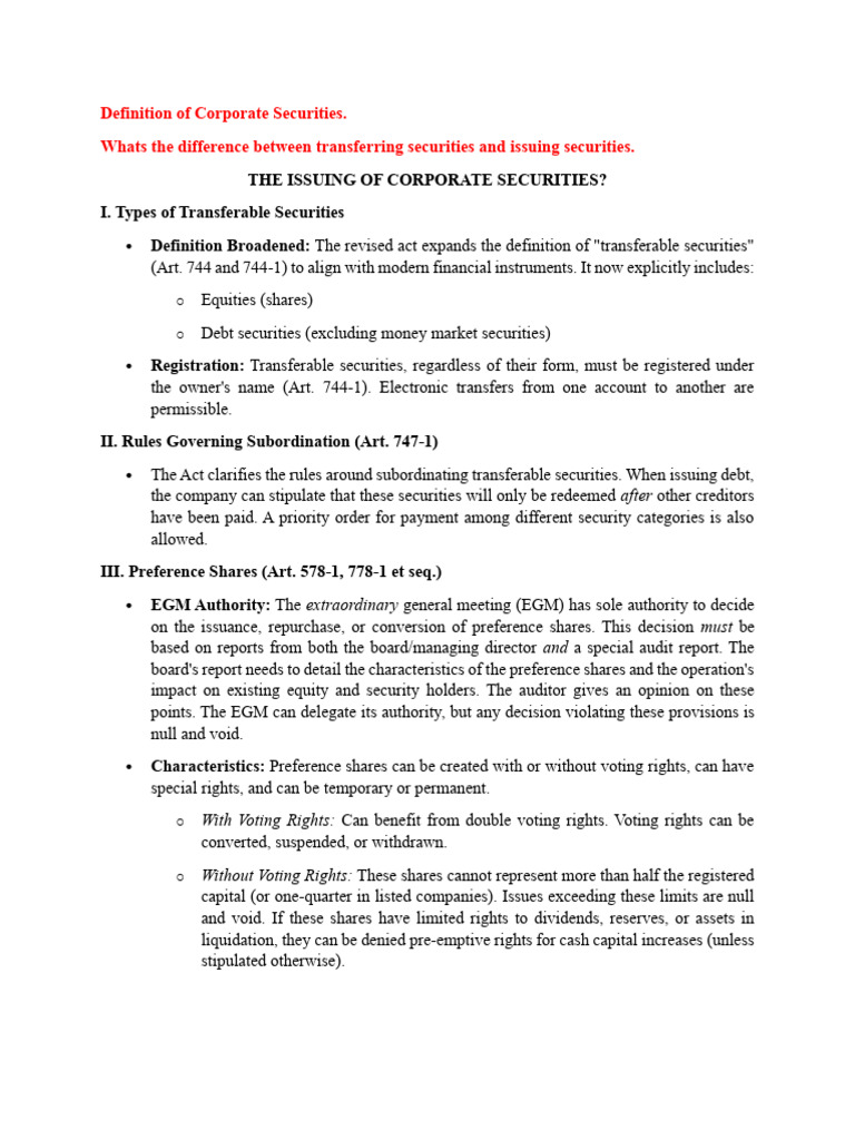 Transferable Securities Explained | PDF | Securities (Finance ...