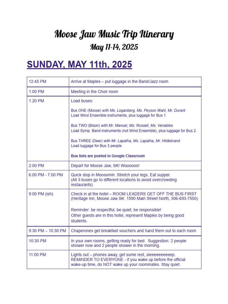 Moose Jaw 2025 Itinerary Ver 2 | PDF | Bus