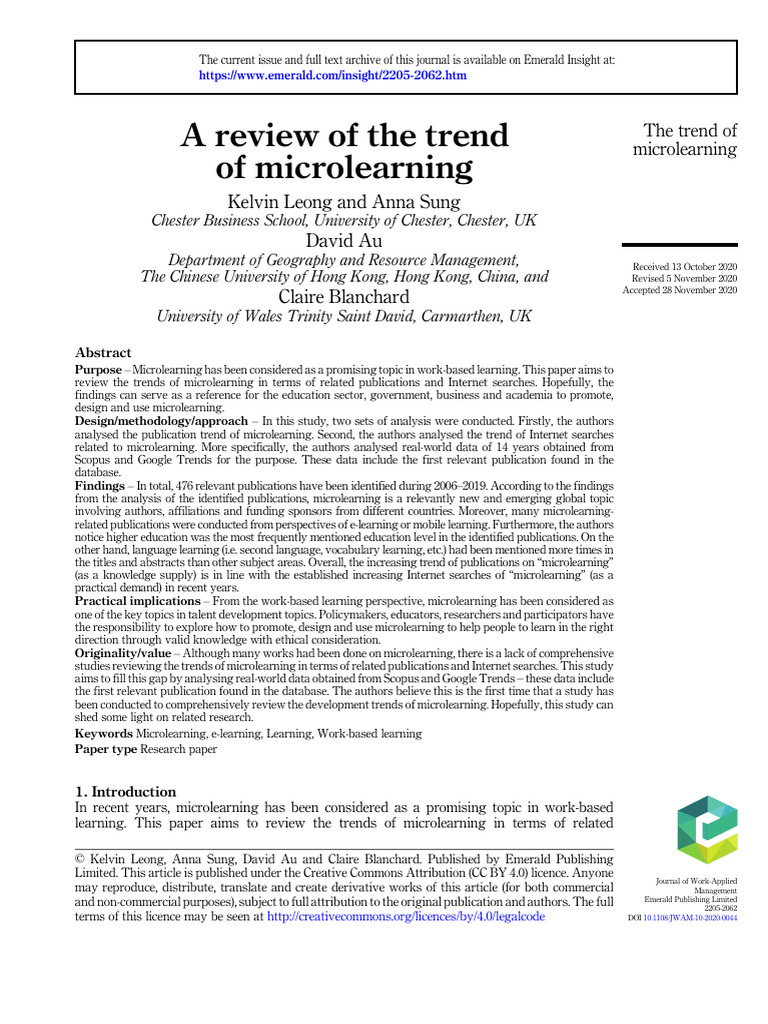 A Review Of The Trend Of Microlearning Pdf Educational Technology