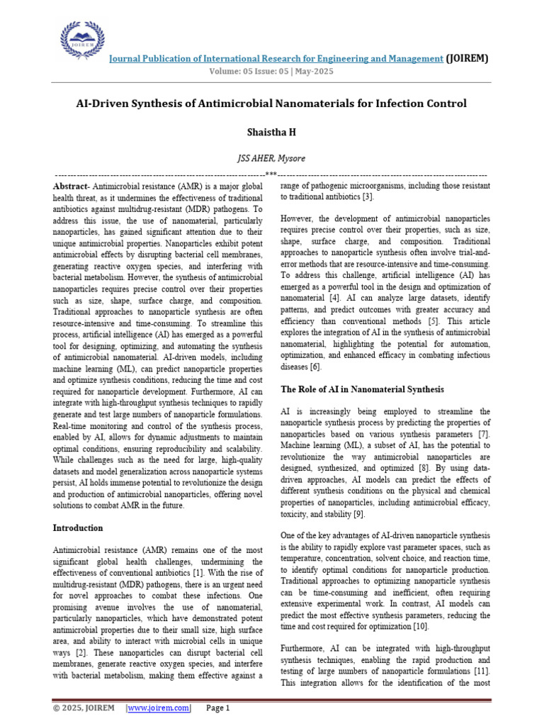 AI-Driven Synthesis of Antimicrobial Nanomaterials For Infection Control | PDF | Artificial ...