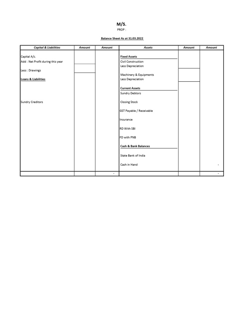 Balance Sheet Format for India 2022 | PDF