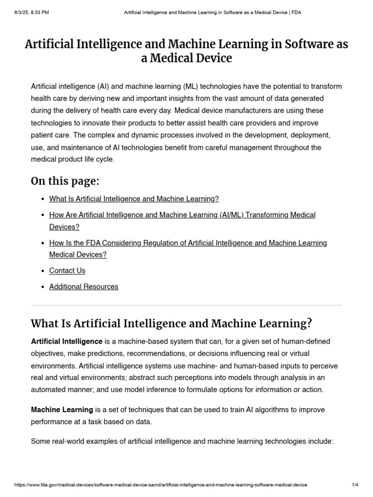 Artificial Intelligence and Machine Learning in Software As A Medical ...