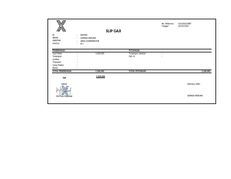 Slip Gaji THX Dinda 5 Mar | PDF