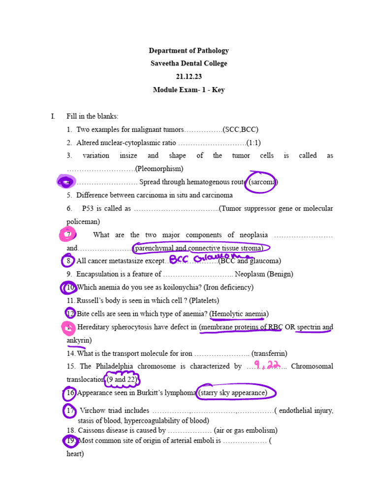 Pathology Module Exam 1 Key Insights | PDF | Thrombosis | Neoplasms