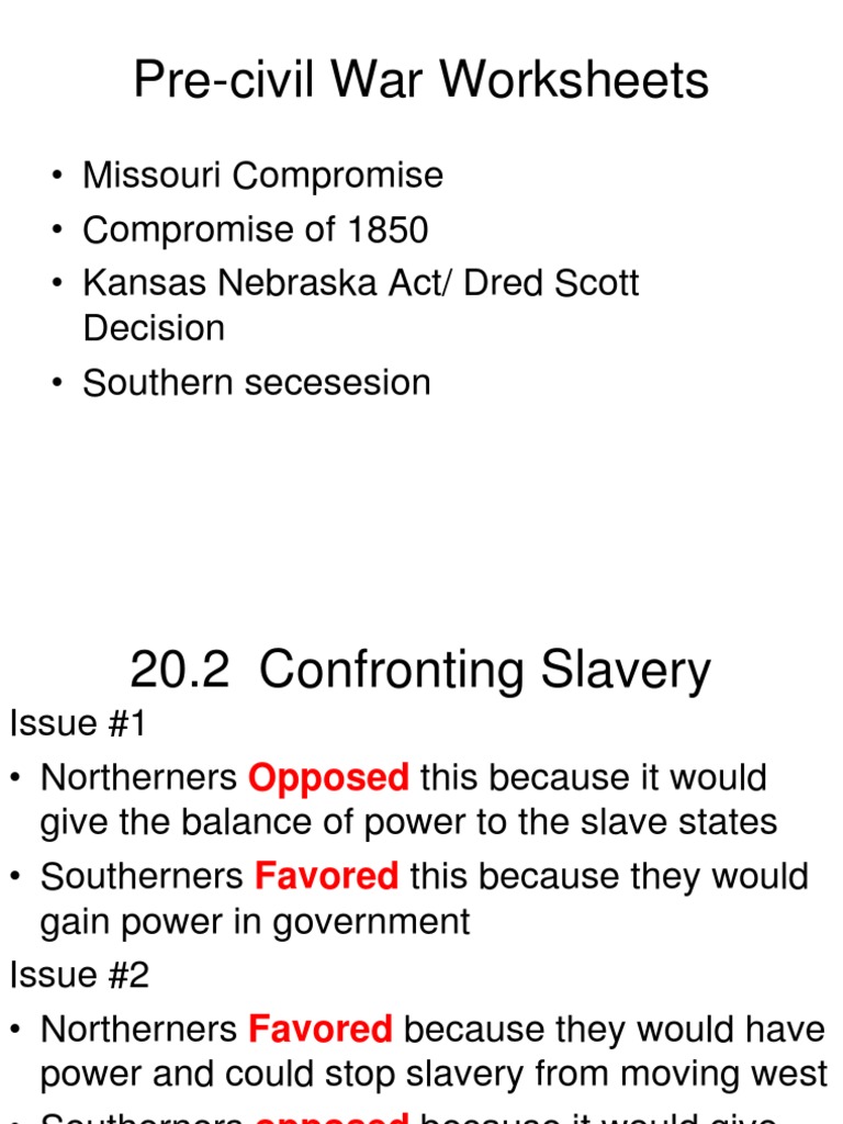 Pre-Civil War Worksheets | PDF | Abraham Lincoln | Slavery In The ...