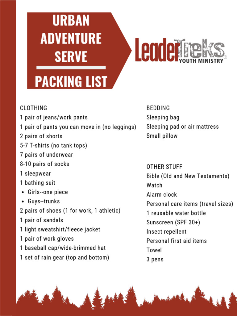 Urban Adventure Serve Packing List | PDF