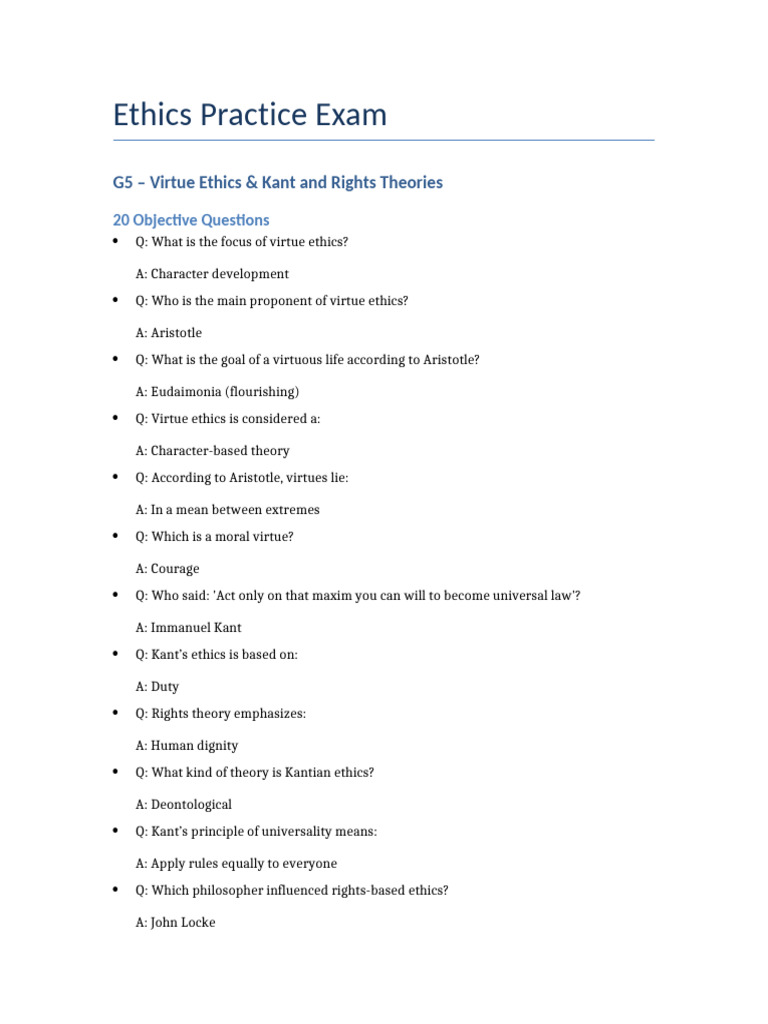 Ethics Practice Exam Complete With True Statements | PDF | Justice ...