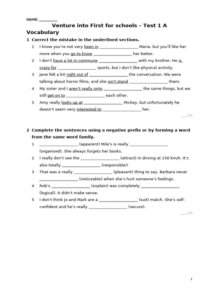 Sentence Structure Worksheet for Ventures 1A | PDF | Language Mechanics ...