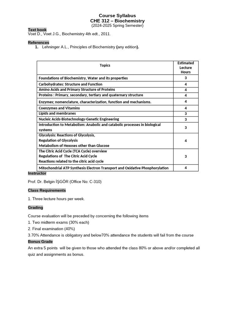 Course Syllabus-CHE 312 2024-2025-Spring | PDF