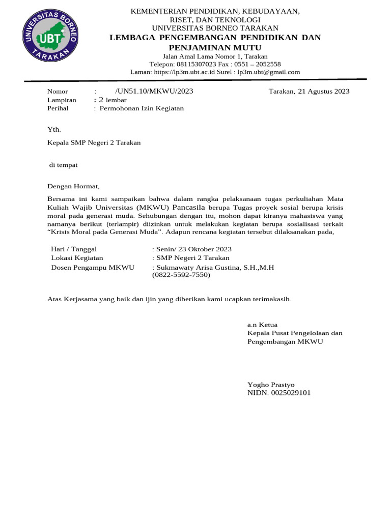 Surat Permohonan Izin | PDF