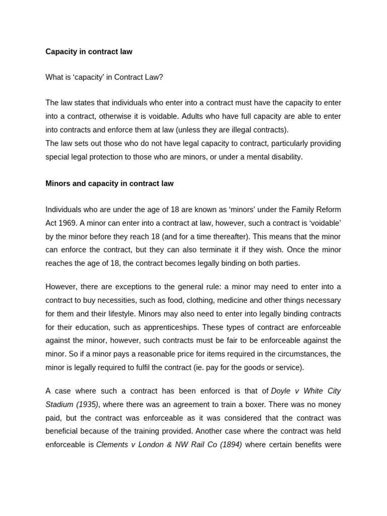 Capacity in Contract Law | PDF | Law Of Obligations | Business