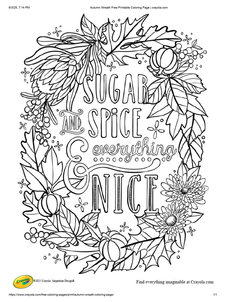 Autumn Wreath Coloring Page Printable | PDF