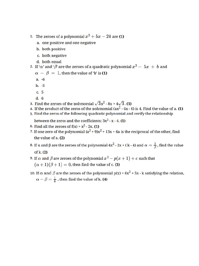 Polynomials WS | PDF